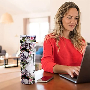 ATHAND Funny Birthday Gifts for Women Girls Friends, My Last F*ck Floral Skull Coffee Tumbler Cups with Lid, Double Wall Insulated Travel Coffee Mug, Gift Ideas for Her (Pack of 1)