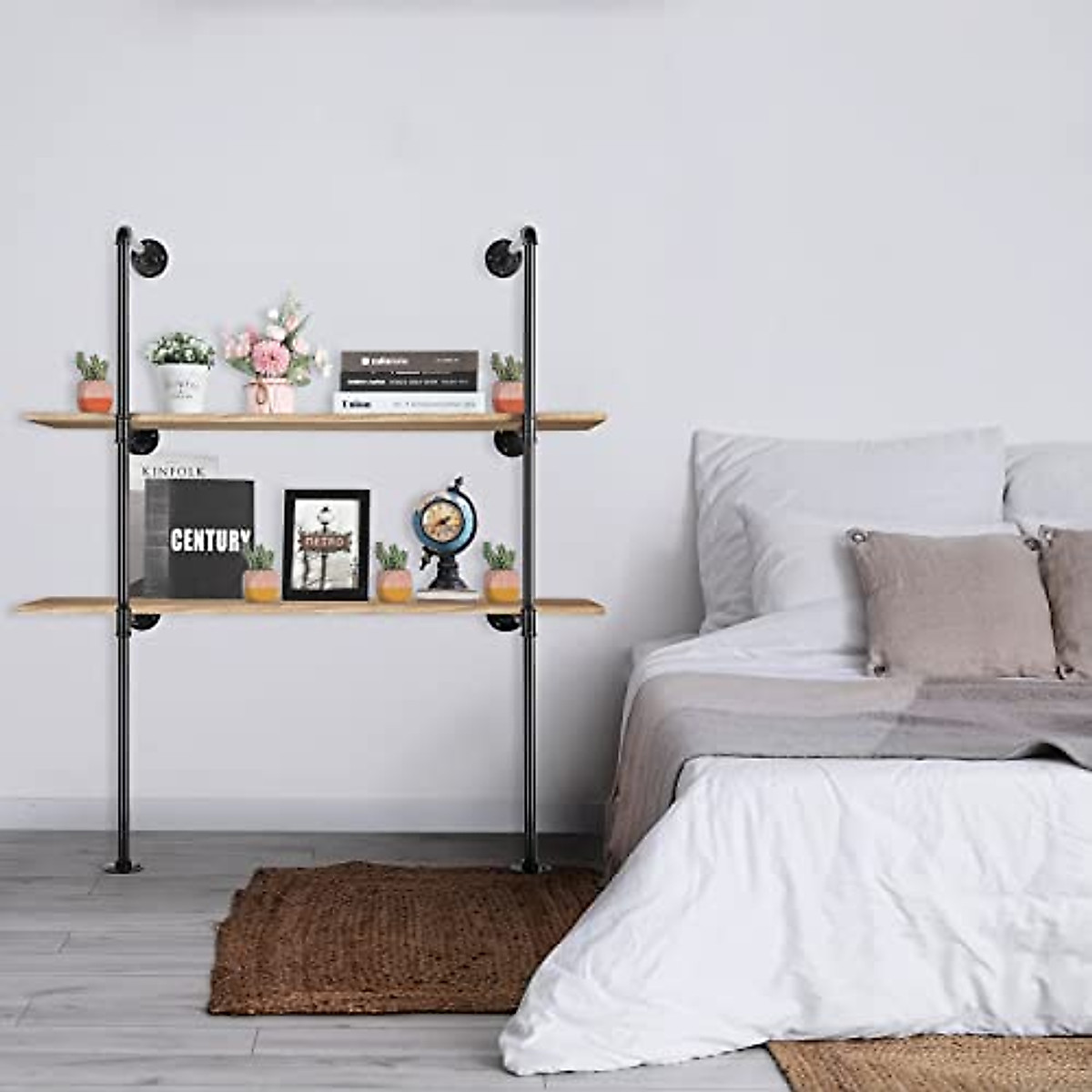 CASAVIDA 3-Tier Industrial Iron Pipe Shelving Wall Mounted, Floating Pipe Shelves Retro Storage Wall Shelving Bookshelf for Living Room Kitchen Office Bathroom, Black