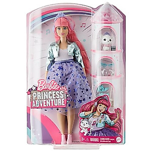 Barbie Princess Adventure Daisy Doll in Princess Fashion (12-inch Curvy) with Pink Hair, Pet Kitten, Tiara, 2 Pairs of Shoes and Accessories, for 3 to 7 Year Olds