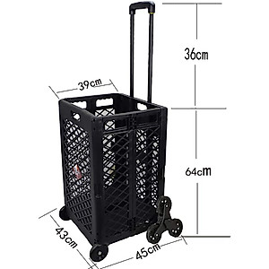 RAZZUM Large Hand Trucks,Plastic Folding Supermarket Shopping Cart Portable Trolley Car Luggage Push Storage Box Storage Box Trolleys/Orange