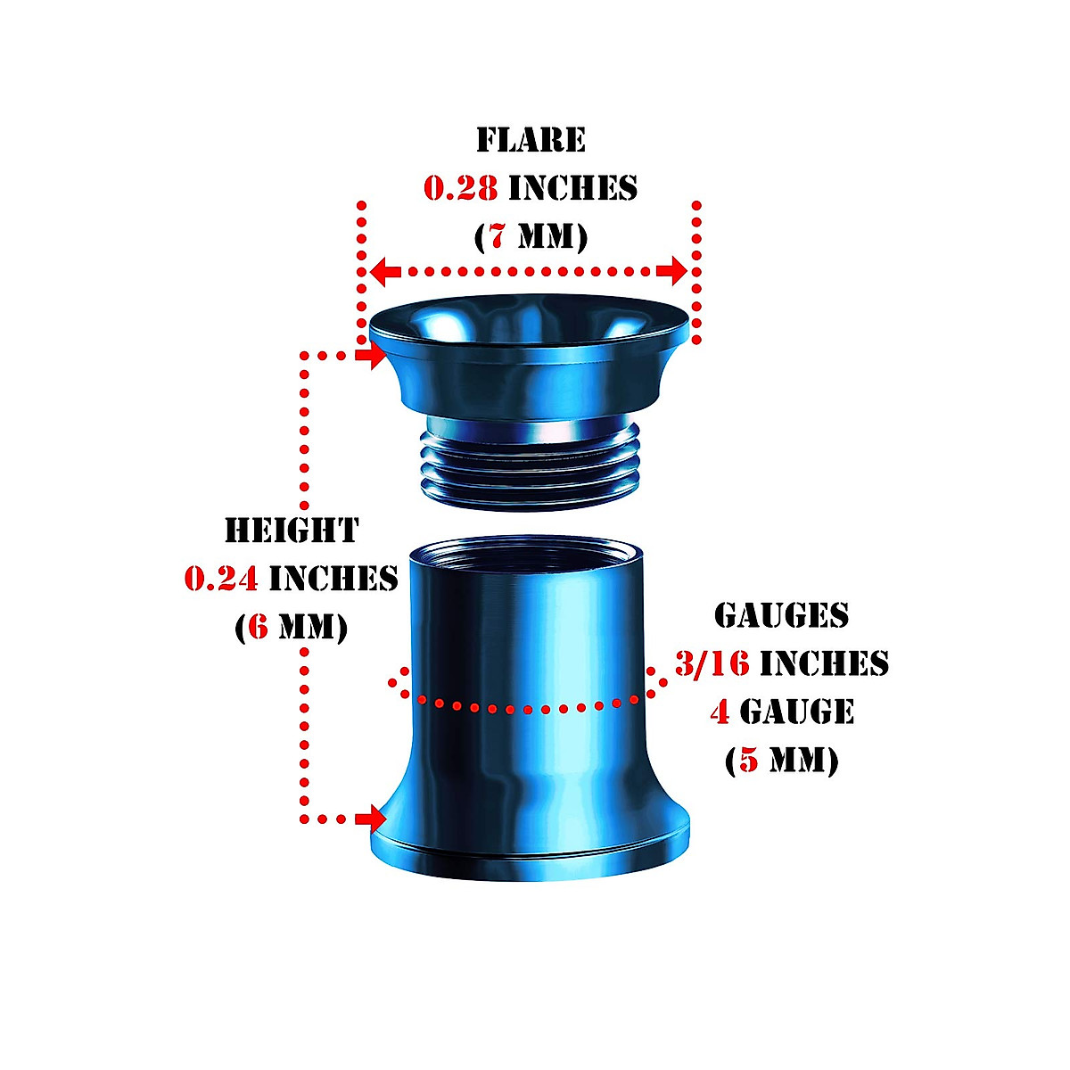 BIG GAUGES Pair of Internally Threaded Surgical Steel 4g Gauge 5mm Blue Double Flared Piercing Jewelry Ear Plugs Lobe Tunnel BG0016