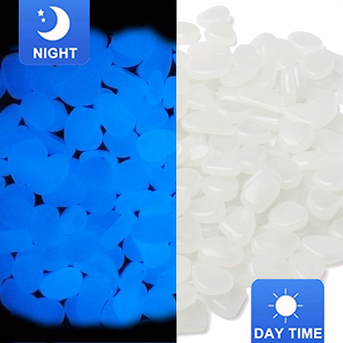 Oubest Glow in The Dark Pebbles/Glow Stones/Glowing Rocks Blue Decor for Garden/Fish Tank/Aquarium/Walkway/Driveway/Plant Pots/Bonsai (100, White)
