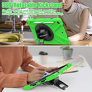 BRAECNstock for Apple iPad 9th 8th 7th Generation Case 2021 2020 2019 Shockproof iPad 10.2 Case Cover with Screen Protector Pen Holder Rotating Stand+Hand Strap Kids Case for iPad 9th 8th Gen - Green