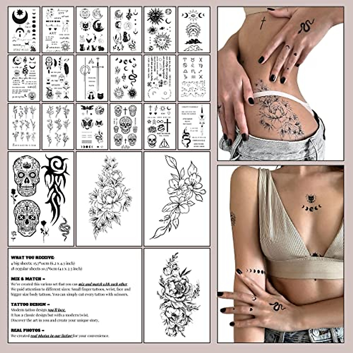 Realistic Temporary Tattoo | 250 Mix & Match Minimalistic set | fake tattoos | temporary tattoos for women Men | temporary tattoos adult | Waterproof and Long Lasting
