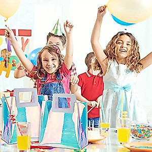 Seazoon 6 Pcs Holographic Small Gift Bag with Handle, Clear Iridescent Reusable Gift Bag, Heavy Duty Clear Party Favor Bags for Baby Shower Wedding Birthday Party Shopping JJ13-1