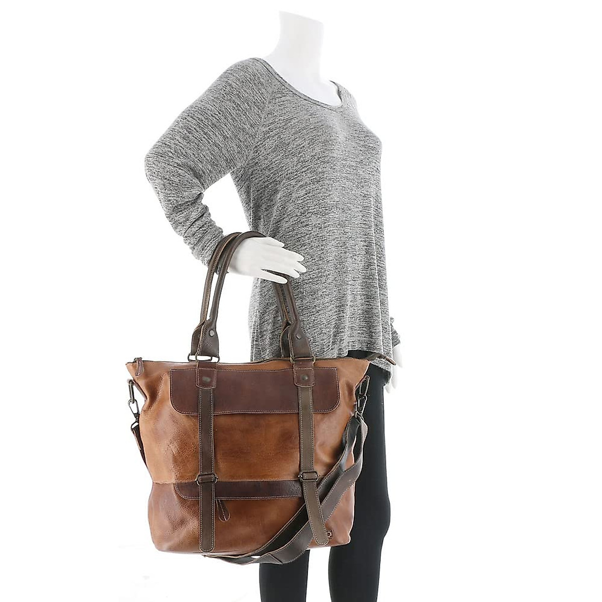 Bed|Stu Women’s Big Fork Shoulder Leather Bag (Tan Rustic)