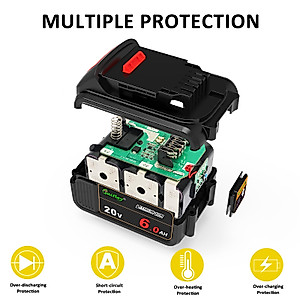 waitley 4 Pack 20V 6A Replacement Battery Compatible with Dewalt DCB200 DCB206 DCD DCF DCG Series Cordless Tools