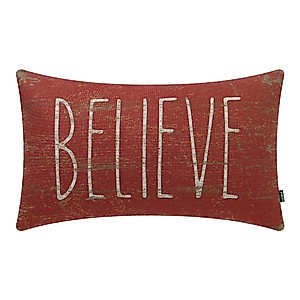 TRENDIN Merry Christmas Throw Pillow Cover 20 x 12 mas Decorations Cotton Linen Winter Red Believe Season Holiday Cushion Cover for Christmas Decor Sofa Couch PL593TR