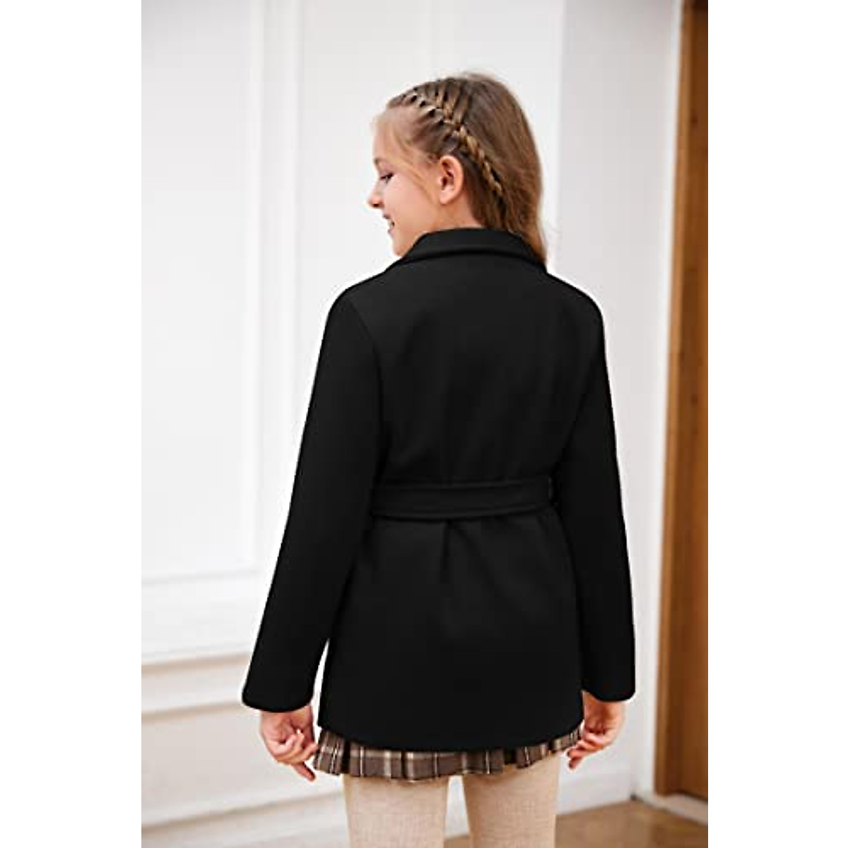 Baby Kids Boys Girls Classic Wool Blend Coat Winter Double Breasted Trench Coat Outwear Pea Coat Jacket with Belt Black