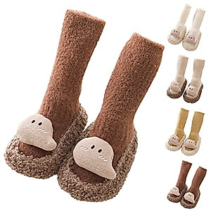 Lykmera Autumn Winter Children Toddler Boys Girls Socks Shoes Non Slip Plush Warm Comfortable Cartoon Socks Shoes Slippers (B, 6-12 Months)