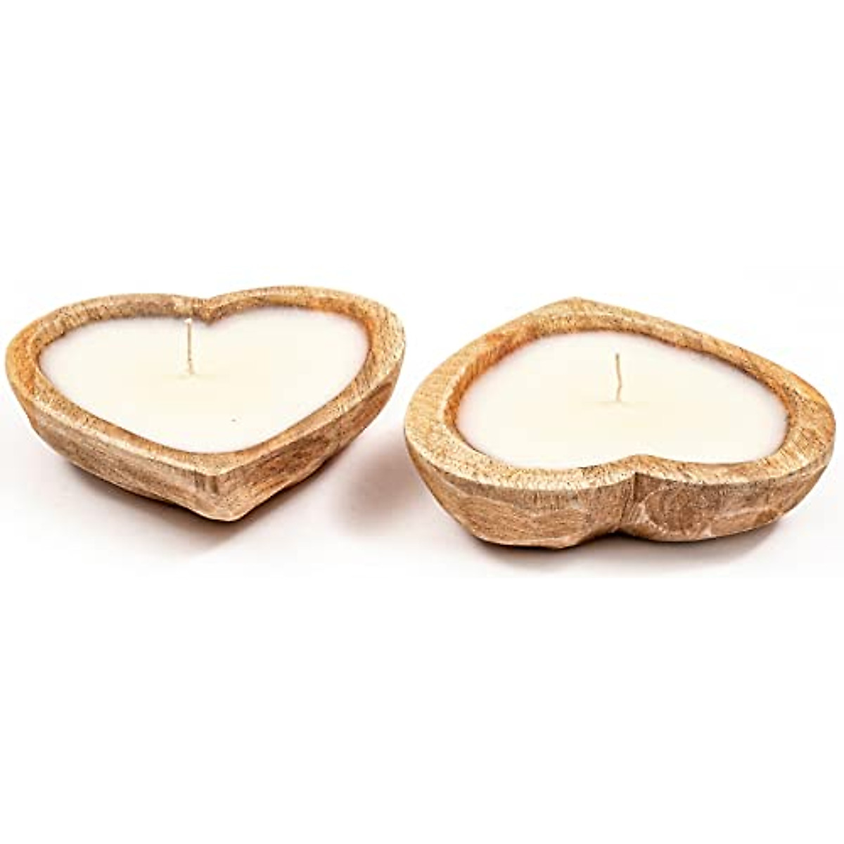 Heart Shaped Wooden Bowl Candle with Soy Wax - 3 Wicks 5 oz Decorative Dough Bowl Candles for Anniversary Engagement Wedding Birthday Valentine Christmas Gift (Vanilla Sandalwood - 6" Burnt Natural)
