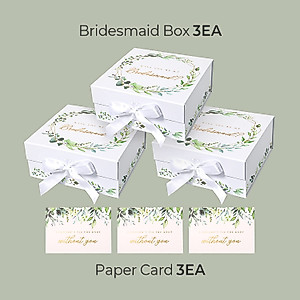 BRIGEL Bridesmaid Proposal Box Set of 3, 3 Will You Be My Bridesmaid Proposal Boxes for Bridesmaid Gifts, Leaf-Patterned White Box with Gold-Foiled Text, Magnetic Closure, and a White Ribbon