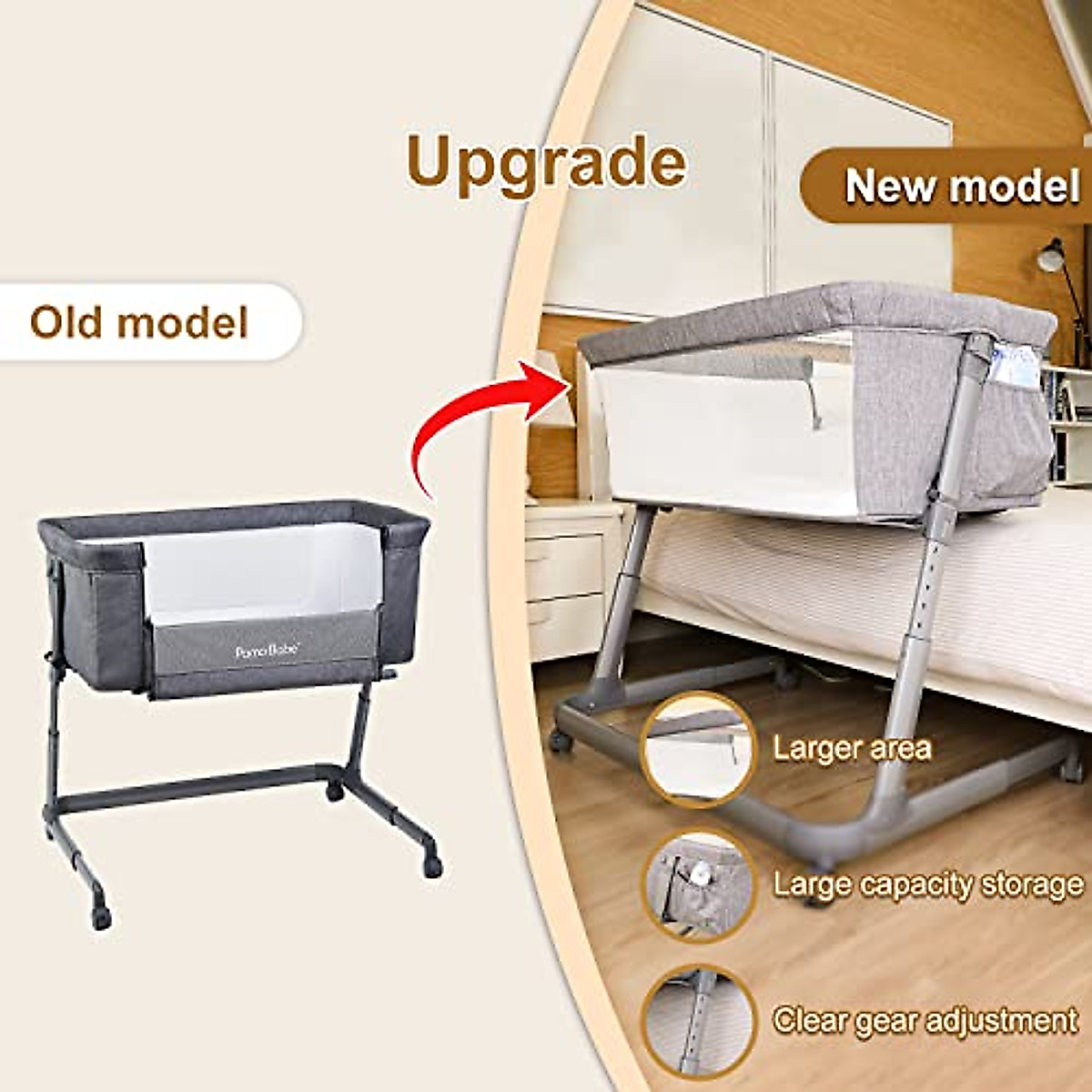 Pamo Babe Baby Bedside Bassinet Crib - Adjustable Portable Bedside Sleeper for Infant | Newborn Baby Boy & Girl