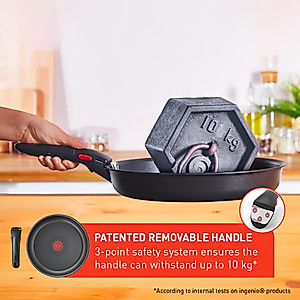 Tefal Ingenio Easy ON 7 piece Non-Stick Saucepan Set, 16&18&20 cm Saucepans, 16&18&20 cm Glass Lids, Bakelite Removable Handle, Easy Cleaning, Heat Indicator, Black, L1599602