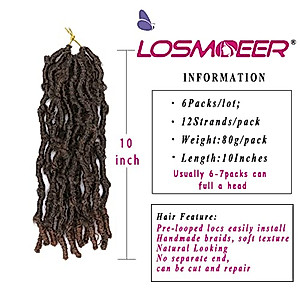 6 Packs Butterfly Locs Crochet Hair 10 Inch Pre-looped Bob Distressed Locs Soft Faux Locs Crochet Braids Butterfly Loc Twist Braiding Hair Synthetic Hair Extensions for Women(12Strands/Pack;T30#)