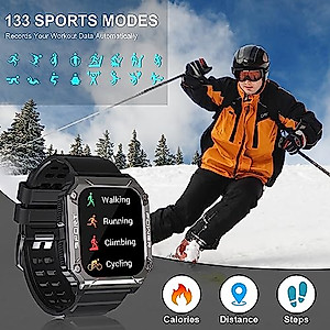 Military Smart Watch, 1.95''HD Waterproof Smart Watches for Men with Bluetooth Call (Answer/Dial Calls), 133 Sports Modes Rugged Outdoor Tactical Fitness Tracker Smart Watch for Android iPhone