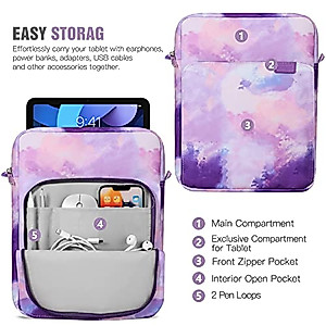 TiMOVO 9-11" Tablet Sleeve Bag Case with Shoulder Strap for iPad 10.2 2021-2019, iPad 10th Generation 2022, iPad Air 5/4 10.9, iPad Pro 11 2022-2018, Galaxy Tab S9/S8/A8/A7 2023, Watercolor Purple