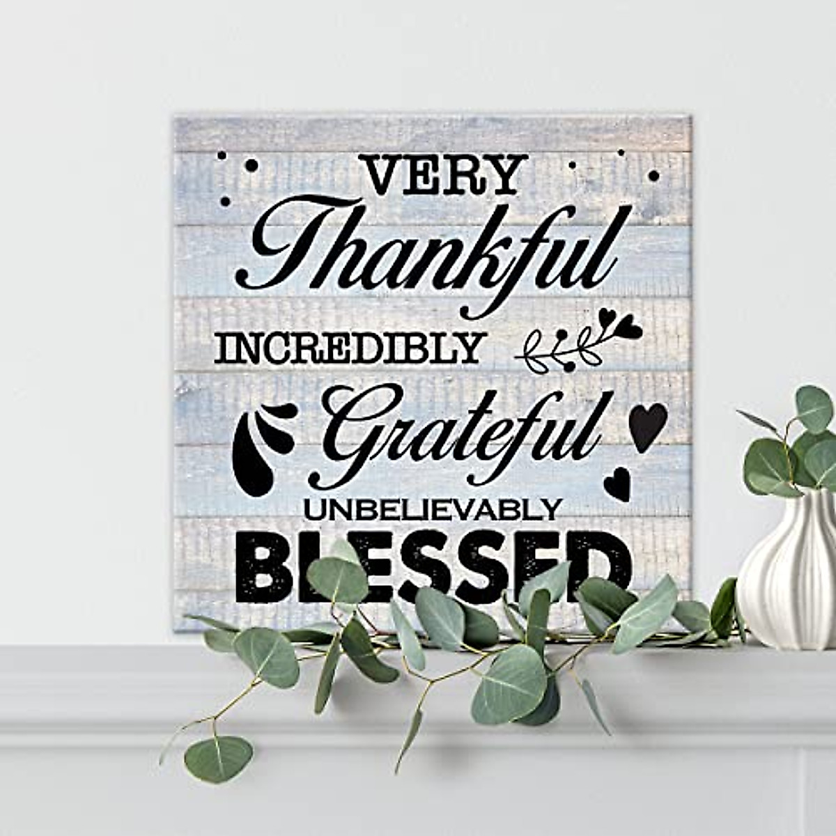 Lameila Thankful Grateful Sign Wall Art Prints Canvas Painting Rustic Very Thankful Incredibly Grateful Unbelievably Blessed Print Christian Home Decor 8" x 8"