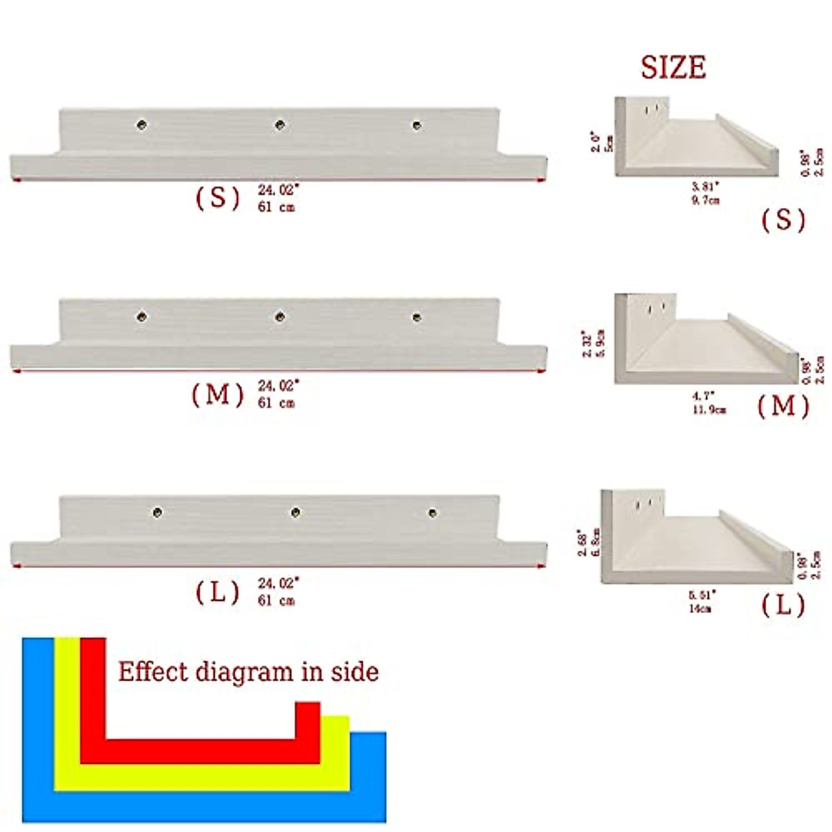 Calenzana Wall Mounted Floating Shelves, 3 Pack 24 inch and 3 Pack 36 inch Photo Picture Ledge Shelf for Living Room Bathroom Bedroom Kitchen Office, Creamy White