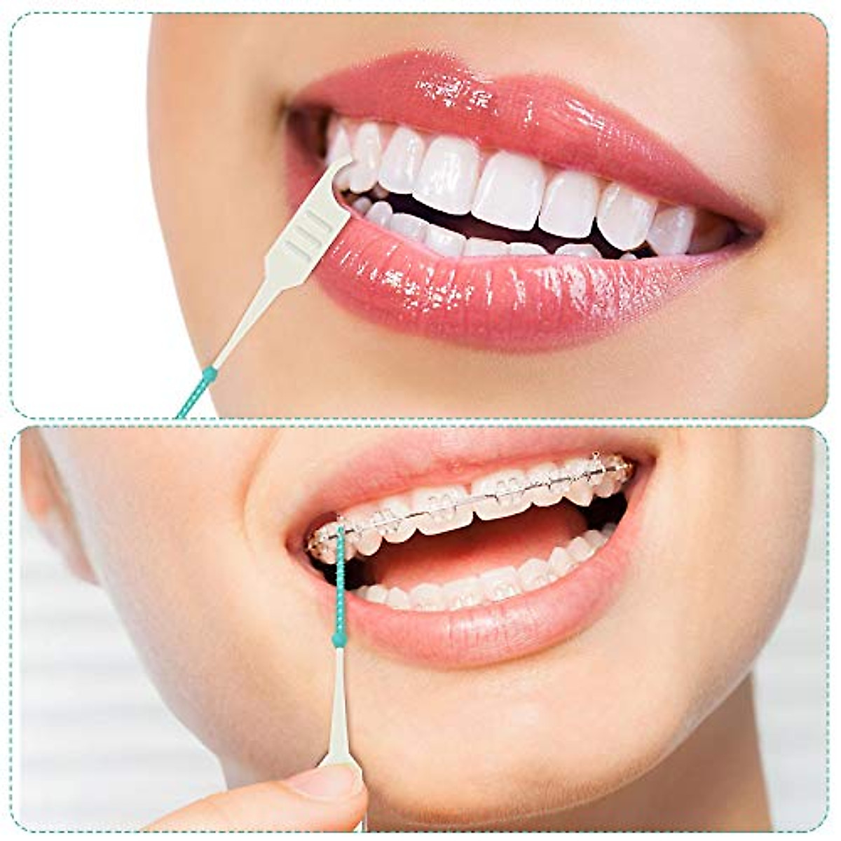 Patelai 200 Pieces Dual-Use Interdental Brushes Soft Silicone Dental Picks Toothpicks Between Teeth Brush, Tooth Flossing Brush for Cleaning Orthodontic Wire Toothbrush Clean Tool