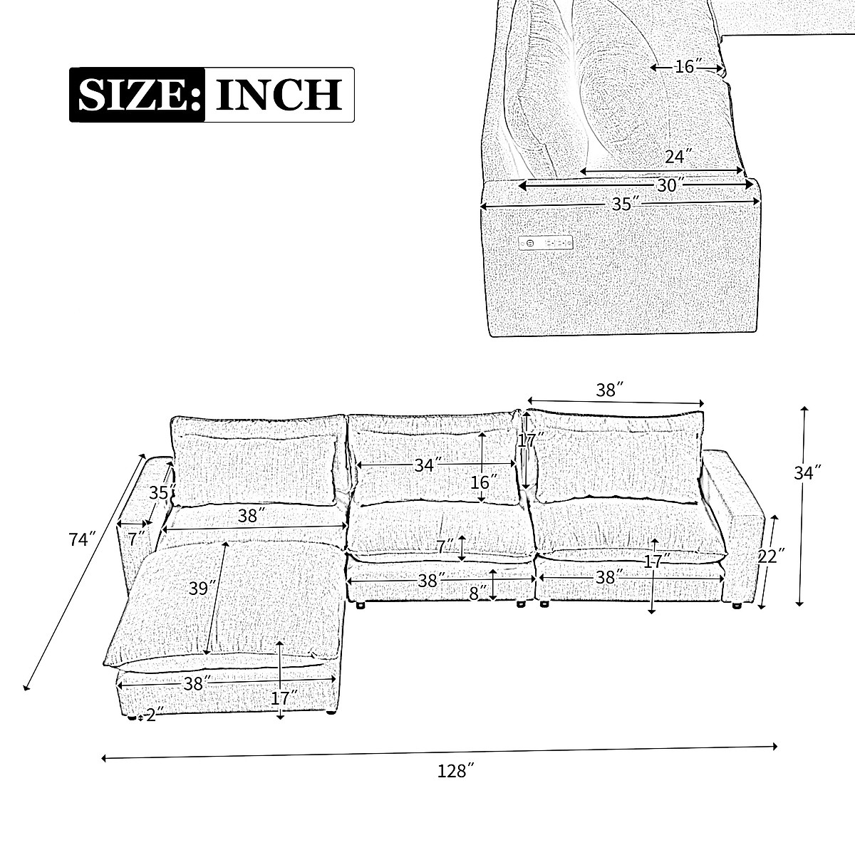 Merax 128" Sectional Sofa with Movable Ottoman and Soft Back Pillows, 4 Seat Sleeper Cloud Couch Set, L Shaped Convertible Chenille Upholstered SofaBed for Living Room, Apartments, Beige