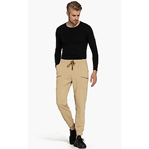 M MAROAUT Mens Joggers with Pockets Cargo Sweatpants for Men Elastic Waist Pants Track Athletic Running Gym Workout Pants Casual Khaki L