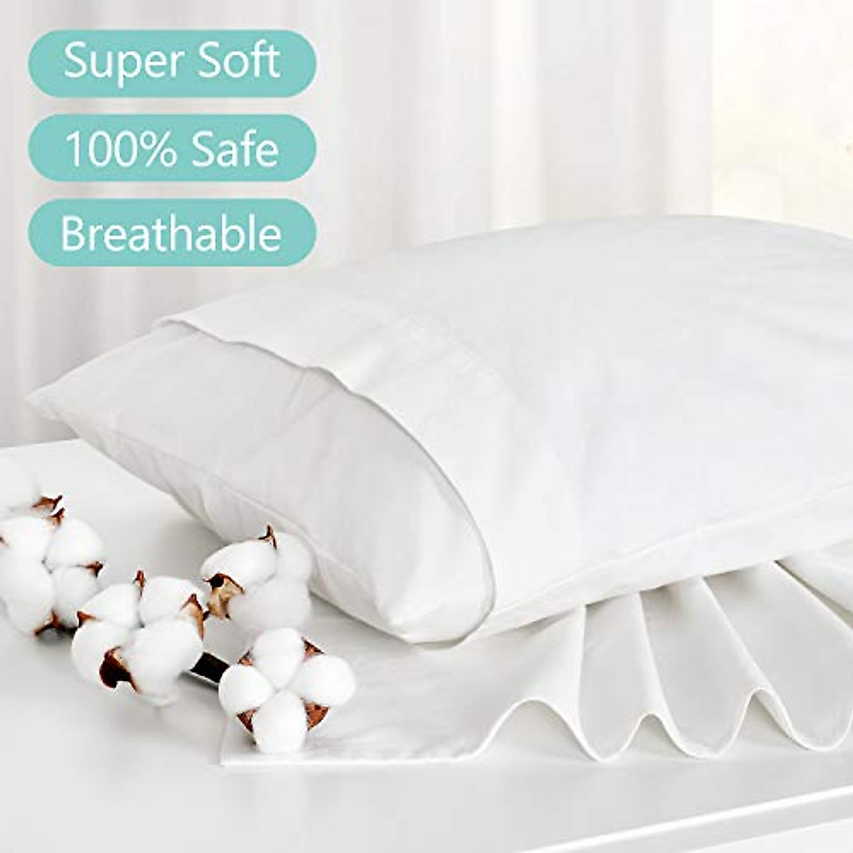 TILLYOU Toddler Bed Pillow with Pillowcase, Ergonomic Cotton Baby Pillow for Sleeping,Kids Travel Pillow with Case, 13”x18”, White