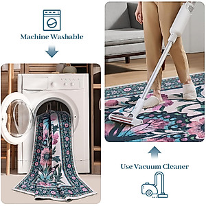 Uphome Living Room Rug 5x7 Rug, Boho Washable Pink Rugs for Bedroom Girls, Non-Slip Soft Modern Nursery Rug, Butterfly Print Low Pile Accent Carpet for Dining Room Office Kids Playroom