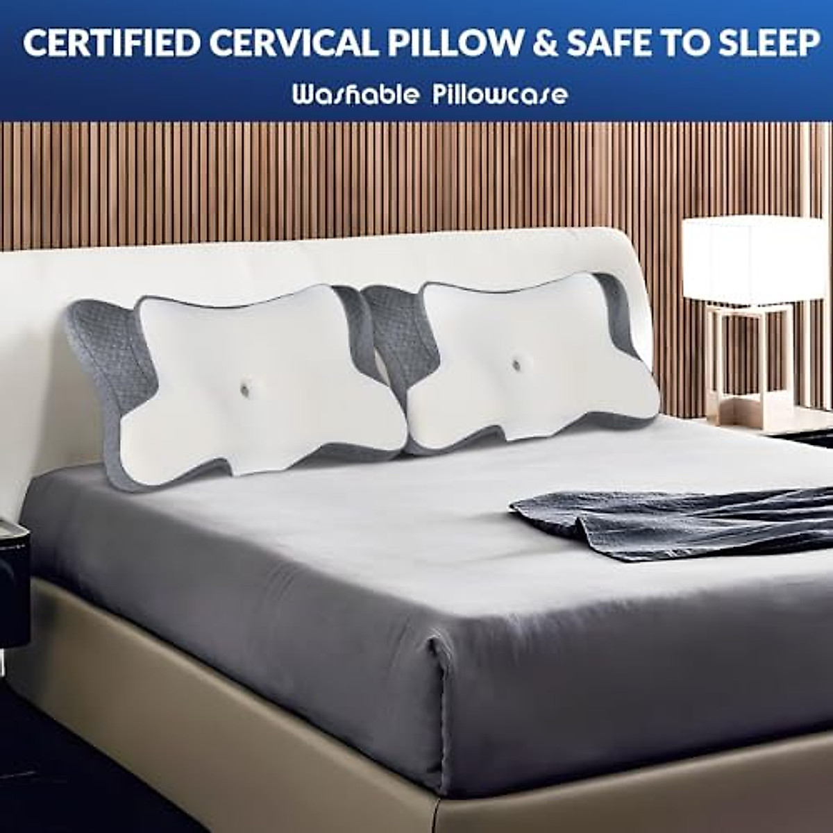 Teemour Memory Foam Pillow for Neck and Shoulder 2 in 1 Pillow for Sleeping, Memory Foam Neck Pillows Neck Support Pillow for Side Back Stomach Sleepers Cooling Pillow with Pillowcase