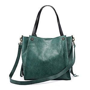 OLD TREND Leather Daisy Leather Tote Hand-painted Vintage Genuine Leather Handbag (Vintage Green)