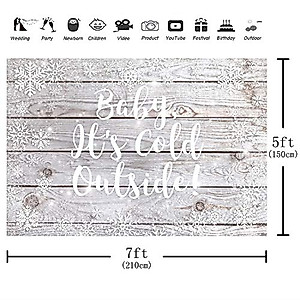 Aperturee 7x5ft Baby It's Cold Outside Winter Backdrop Snowflake Wonderland Birthday Party Festival Rustic Wood Wooden White Snowfall Background Christmas Xmas Baby Shower Home Decor Banner