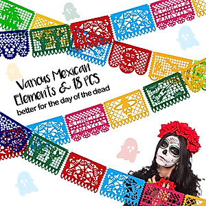 18 Pcs Day of The Dead Party Banners Day of The Dead Party Decorations Dia De Los Muertos Day of The Dead Decor with 24 Pcs Monarch Butterfly 3 Artificial Marigold Flowers Garland for Diwali Decor