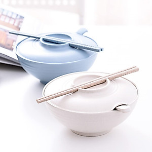 Kichvoe 1 Set Instant Noodle Bowl Rice Bowl Porcelain Ramen Bowl Ramen Bowl with Chopstick Ceramic Bowl with Lid Fruit Bowl Melamine Bowls Dessert Cereal Ceramics White Unbreakable Bamboo