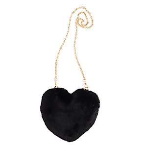surell - Faux Rex Rabbit Fur Heart Shaped Bag - Fuzzy Crossbody Bag - Cute Fluffy Love Bag with Heart - Luxurious Vogue Fashion Purse Gift - Kawaii Purse - Stylish Mod Handbag - (Black)