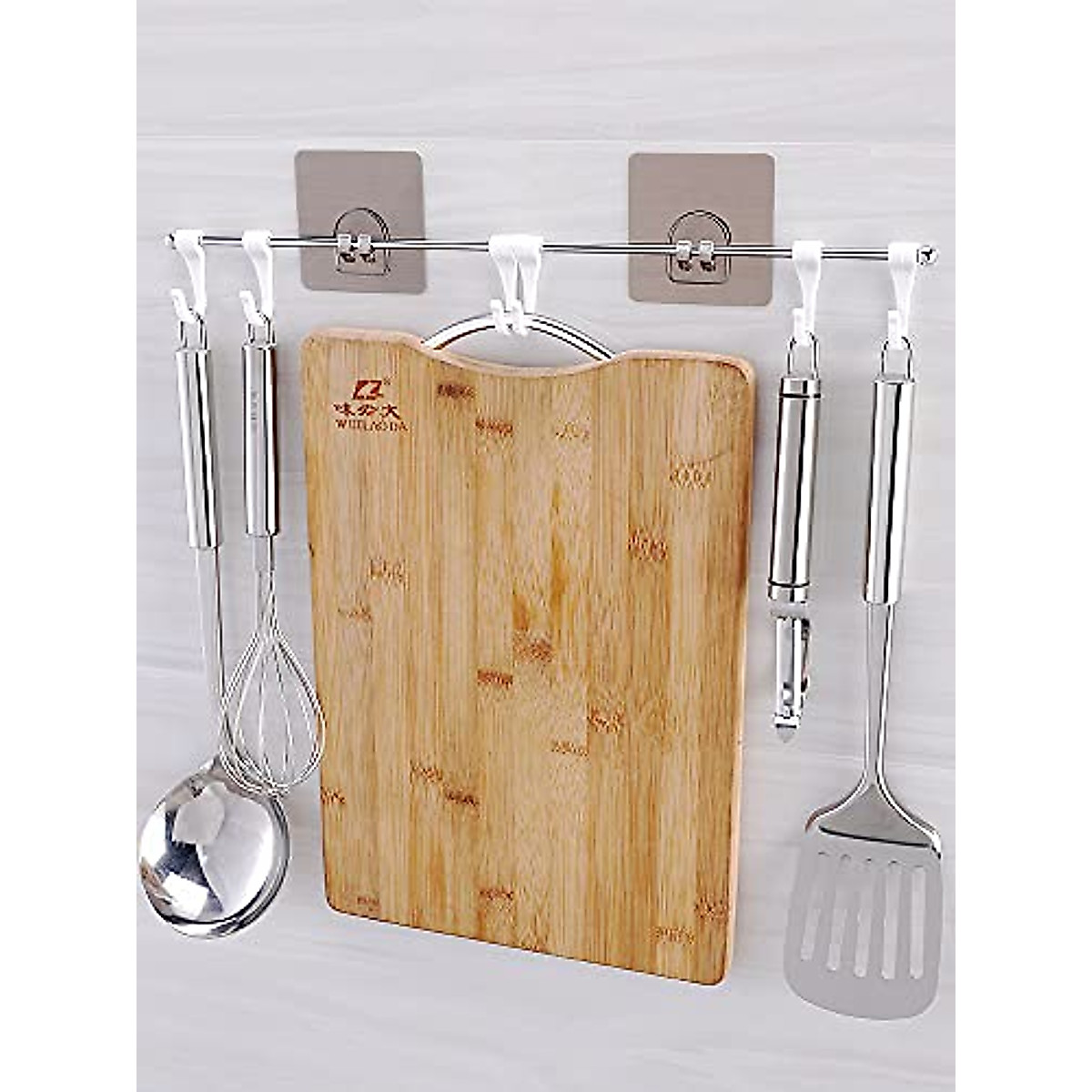 MELOYOU Kitchen Rail Utensil Rack Organizer Wall Mount with 12 Sliding Hooks No Drilling Hanging Rack for Kitchen,Pot Pan,Towel Pack of 2