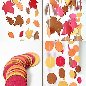 Fall Party Decorations Orange Burgundy Paper Fans Yellow Paper Pom Poms Paper Lanterns Maple Leaf Garland Circle Dot for Autumn Harvest Birthday Fall Bridal Shower Baby Shower Thanksgiving Party Decor
