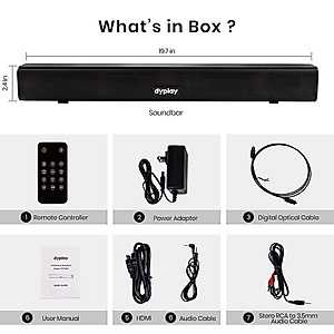 Sound Bars for TV, Dyplay 20-Inch Small Bluetooth 5.0 Soundbar, Built-in DSP, 100W 4 Equalizer Modes Audio, HDMI/Optical/AUX/TF/USB Connection for TV, Smartphones, PC, Home Theater, Gaming, Projectors