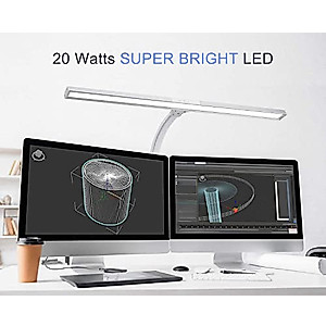 PHIVE LED Task Lamp, 20 Watt Super Bright Desk Lamp with Clamp, Dimmable Gooseneck Monitor Lamp(4 Color Modes, 5-Level Dimmer, Memory Function, Highly Adjustable Office Light/Workbench Lamp) Silver