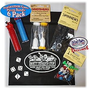 Koplow Games Universal Game Pieces Replacement Set with Exclusive Matty's Toy Stop Cinch Storage Bag - 6 Pack