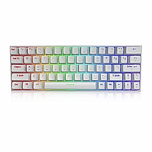 Ractous RTK63P 60% Mechanical Gaming Keyboard RGB Backlit PBT keycaps 63key Ultra-Compact Wired Keyboard Programmable for PC/Mac Gamers,Hot-Swappable Optical Blue Switch (White)