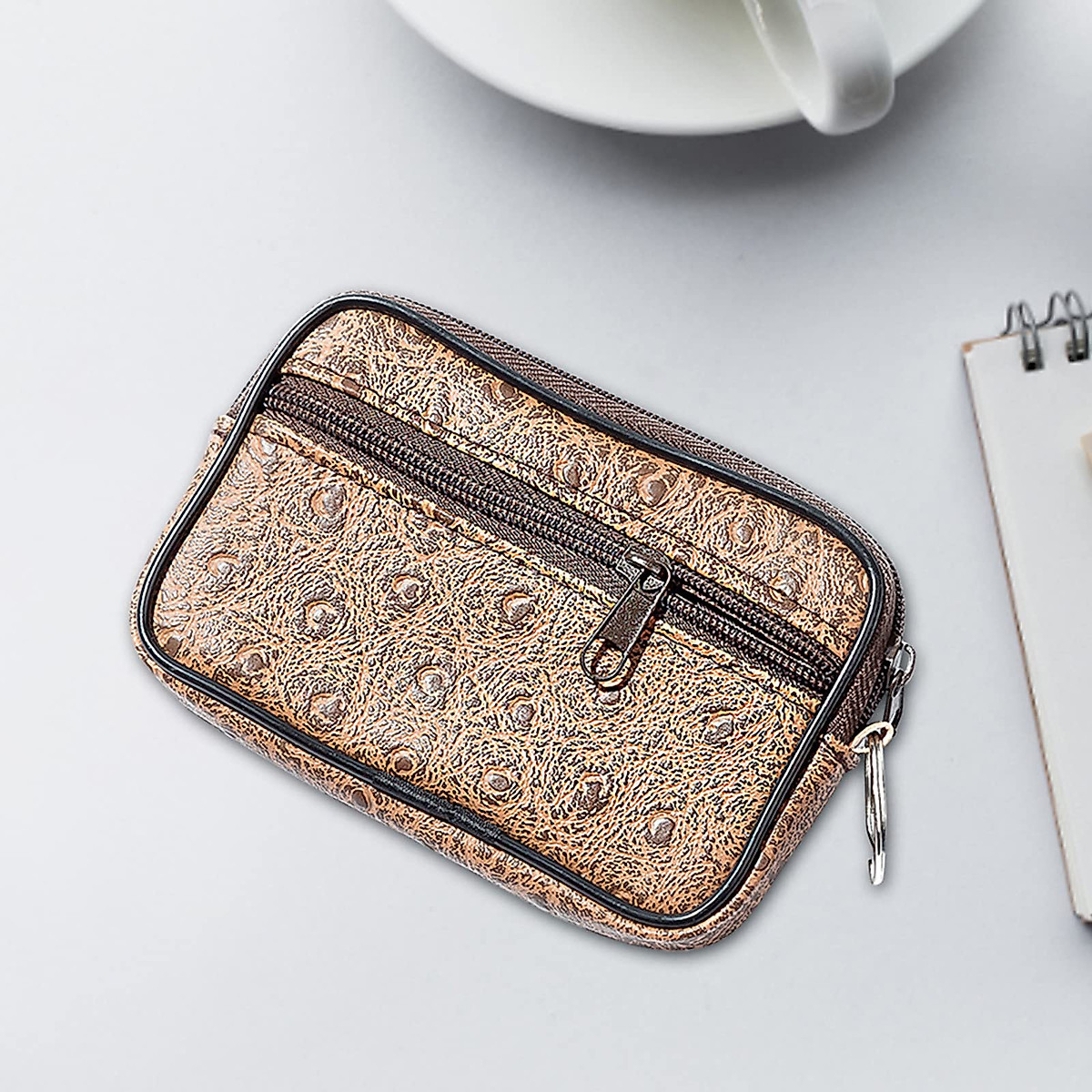 Double Zipper Wallet Clutch Women Ladies Leather Small Coin Card Key Ring Wallet Pouch Mini Slim (Coffee, One Size)