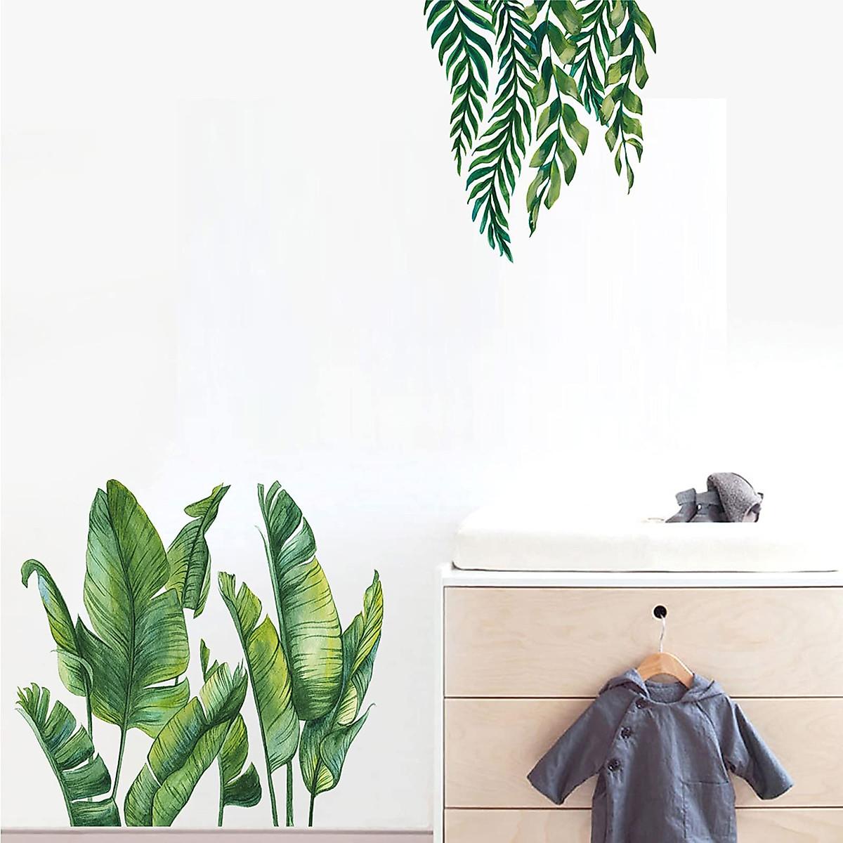 Big Green Leaf Wall Stickers Tropical Plant Leaves Window Decals Decorations Murals Wall Art Decorative Sticker for Kids Living Room Bedroom Nursery Playroom Cute Holiday Jungle Party Decor Supplies