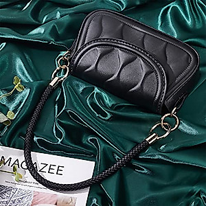 WADORN PU Leather Braided Purse Handle, 20.5 Inch Short Leather Handbag Strap Satchel Shoulder Bag Top Handle Bucket Tote Bag Handle with Round Buckle for Hobo Crossbody Purse Designer Handbag, Black