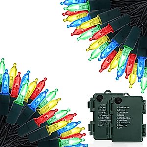 KOUQIYA Battery Operated Christmas Lights, 2 Set of 17ft 50 LED Mini String Lights with Auto-Timer 8 Modes Waterproof Tree Lights (Blue, 50 LEDs x 2 Pack)