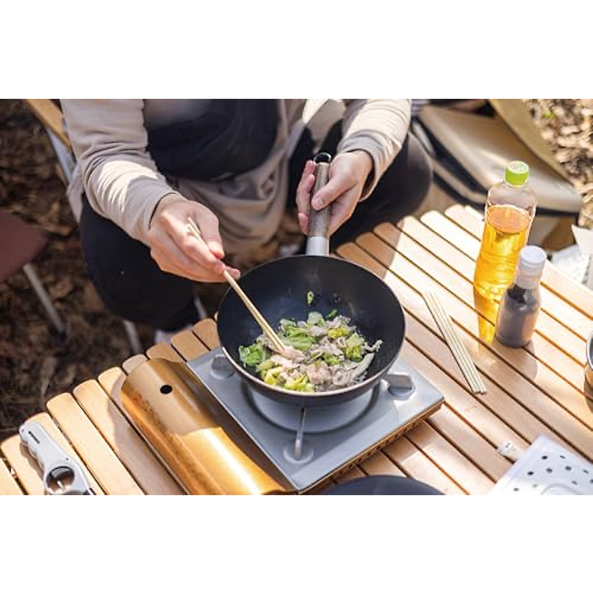 Skater IRCN1-A Outdoor Use, Removable Handle, Wok, 9.1 inches (23 cm), Lid with Storage Bag, No Seasoning Required, No Empty Boning, Camping Frying Pan, From Kanji