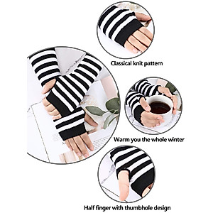 Geyoga 6 Pairs Women Long Fingerless Gloves Winter Knitted Wrist Arm Warmers Stretchy Thumb Hole Gloves Gift