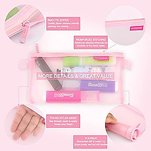 Darolin [Upgraded [4 Pack] Pencil Case, Clear Mesh Zippered Pencil Bag Pouch, Pen Case Organizer Storage, Portable Stationery Pouch for School College Office Supplies, Cosmetics Makeup Bag - B