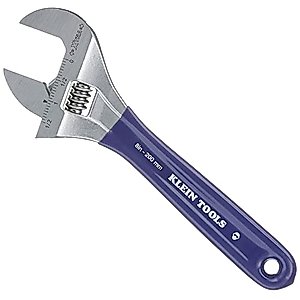 Klein Tools D509-8 Adjustable Wrench, Extra Wide Jaw Forged Drive Wrench with High Polish Chrome Finish, 8-Inch