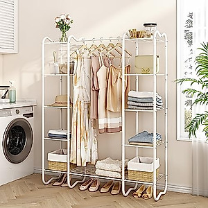 Gewudraw Metal Garment Rack on Wheels and Portable Closet Wardrobe Rack