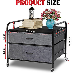 Alavoco Mini Fridge Stand, 120LBS Mini Fridge Table, 2 Drawer Fridge Cart, Mini Fridge Stand with Storage, Metal Frame Iron Top, 4 Swivel Wheels for Home Kitchen, Black